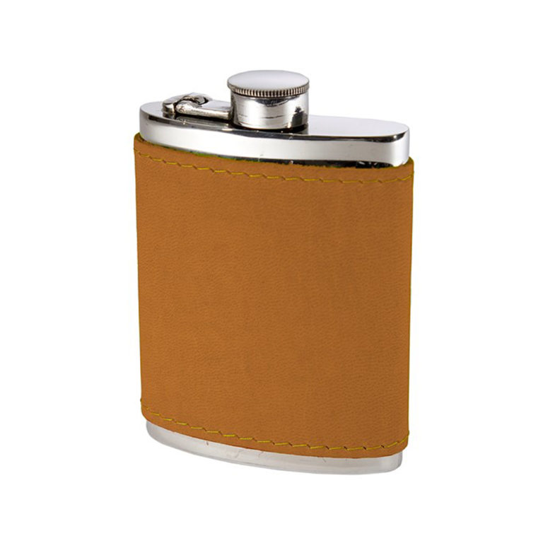 English Tan Leather Flask - Whiskey Flask - pewter.co.uk
