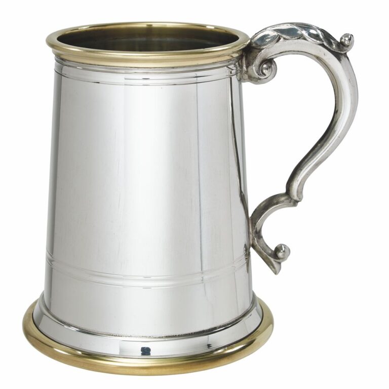 Brass Rim Glass Bottom Pewter Beer Tankard - Pewter.co.uk
